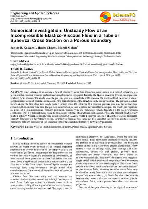 pdf numerical investigation unsteady flow of an incompressible elastico viscous fluid in a