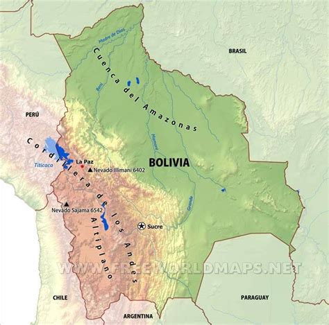 Mapa físico de Bolivia Geografía de Bolivia