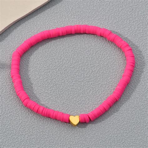 Amor cor suave cerâmica pulseira para mulheres boho estiramento