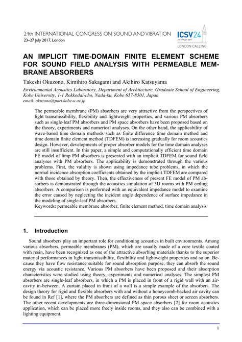 pdf an implicit time domain finite element scheme for sound field analysis with permeable