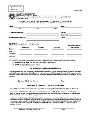 Fillable Online Manoa Hawaii Credential File Registration And