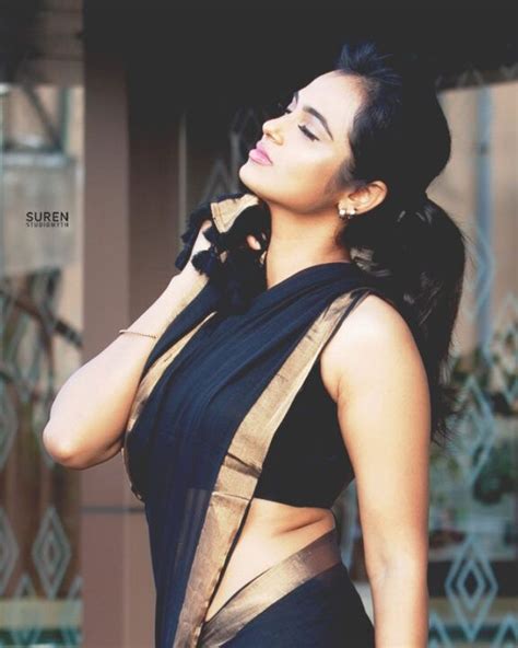 Ramya Pandian In Black Silk Saree Photos South Indian Actress