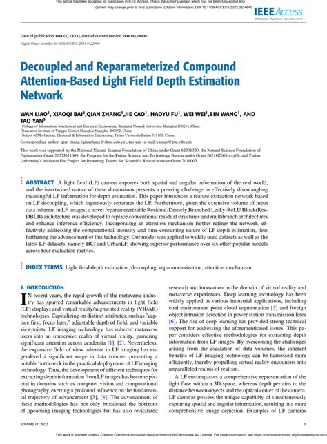 pdf decoupled and reparameterized compound attention based light field depth estimation network