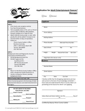 Fillable Online Application For Adult Entertainment Dancer Manager