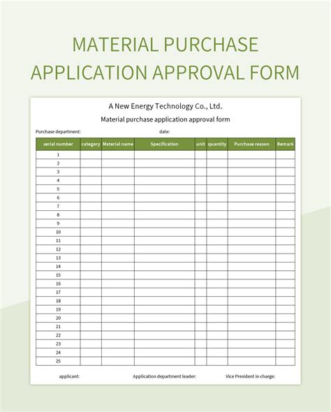 Material Purchase Application Approval Form Excel Template And Google