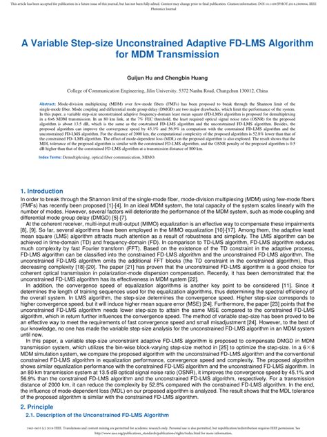 pdf a variable step size unconstrained adaptive fd lms algorithm for mdm transmission