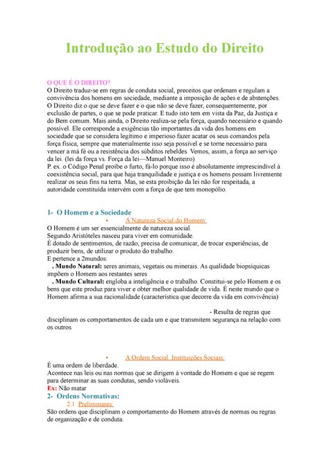 Resumos 1º Teste IED IED Introdução ao Estudo do Direito O QUE É O