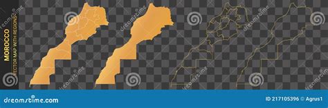 Set Of 4 Gold Political Maps Of Morocco With Regions Isolated On