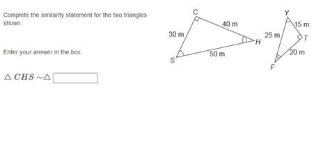 complete the similarity statement for the two triangles shown enter your answer in the box