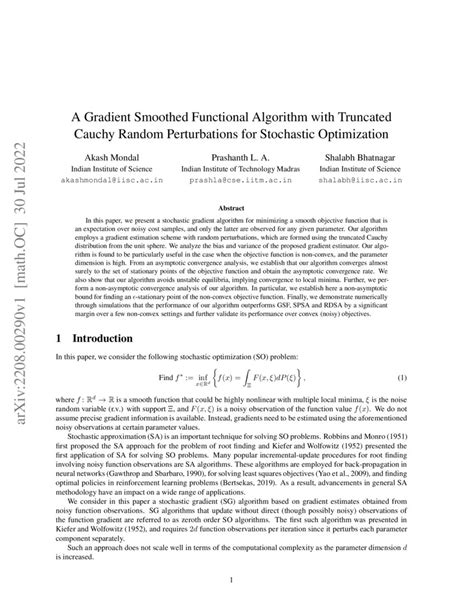 a gradient smoothed functional algorithm with truncated cauchy random perturbations for