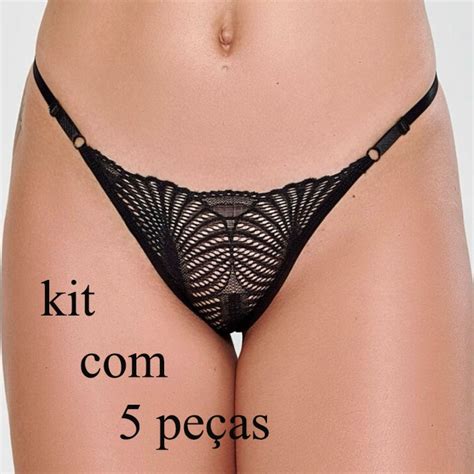 Kit 5 Calcinhas Renda Fio Dental Tanga Renda Lateral Regulagem Revenda