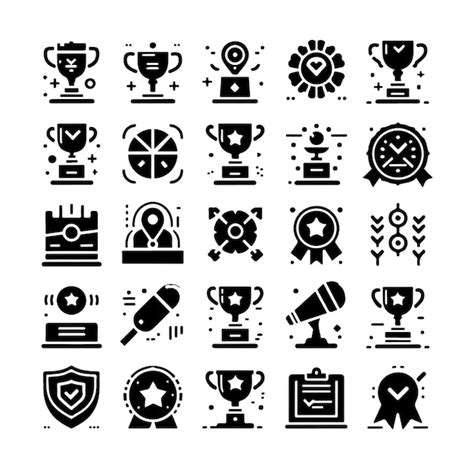Copas de premios conjunto vectorial trofeo íconos negros campeón