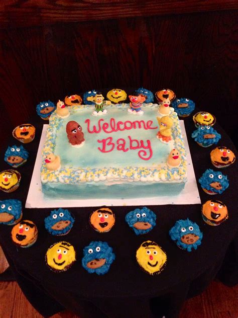 Sesame Street Baby Shower Cake And Cupcakes Cookie Monster Bert And