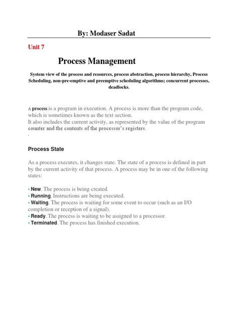 process management by modaser sadat pdf scheduling computing process computing