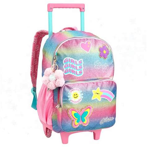 Mochila De Rodinha Escolar Infantil Juvenil Menina Feminina Arco Iris