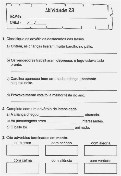Exercícios Advérbios 7 Ano Gabarito Pdf