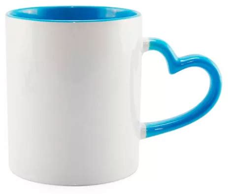 Caneca Branca Alça Coração e Interior Azul para Sublimação