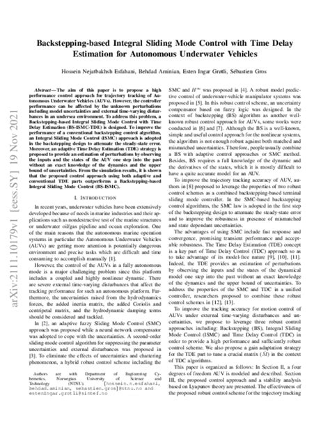 pdf backstepping based integral sliding mode control with time delay estimation for autonomous