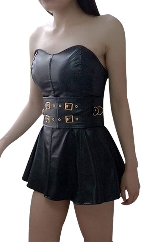 BOLAWOO 77 Damen Korsett Kleid Body Shaper Vollbrust Pu Faux Leder