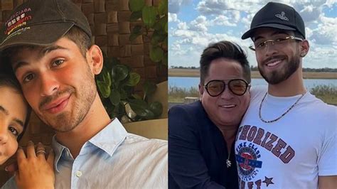 João Guilherme filho do cantor Leonardo posa ao lado da mãe e