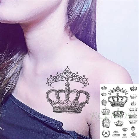 Tatuagem adesiva temporária à prova d água tipo coroa ramos de