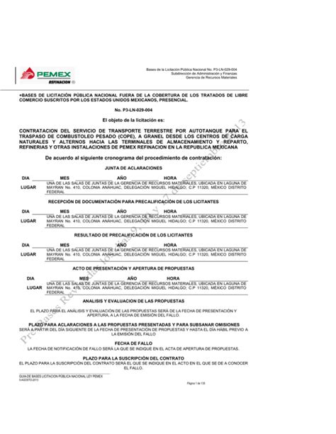 GUIA DE BASES DE LICITACIÓN PÚBLICA NACIONAL LEY PEMEX