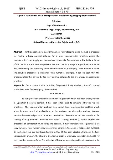 pdf optimal solution for fuzzy transportation problem using stepping stone method