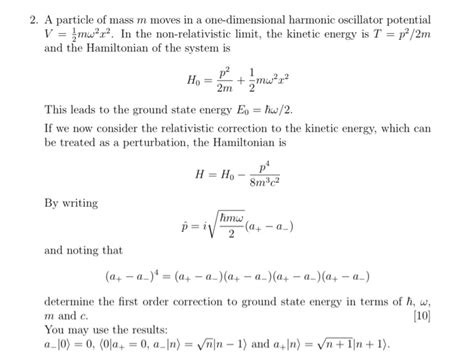 Solved A Particle Of Mass M Moves In A One Dimensional Chegg