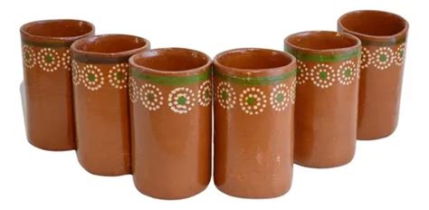 6 Vasos De Barro Rojo Tradicional Artesanal Meses sin interés