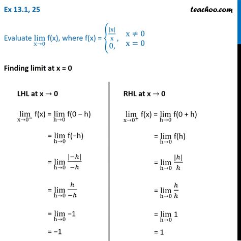 ex 12 1 25 find lim x 0 where f x { x x 0 teachoo