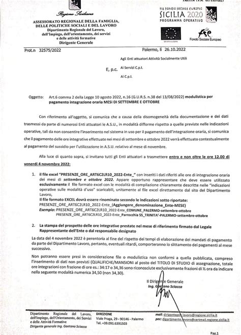 ASU Nota Prot N 32575 Del 26 10 2022 Pagamento Integrazione Oraria