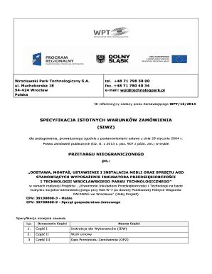 Fillable Online Technologpark Nr Referencyjny Nadany Przez Zamawiajcego