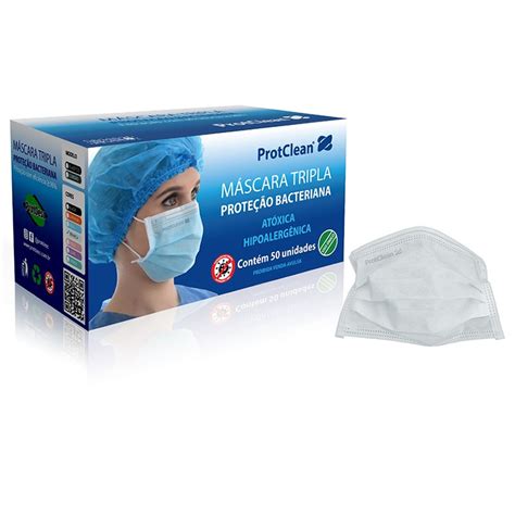 Máscara Tripla c ELÁSTICO Branca Caixa c 50 un ProtClean