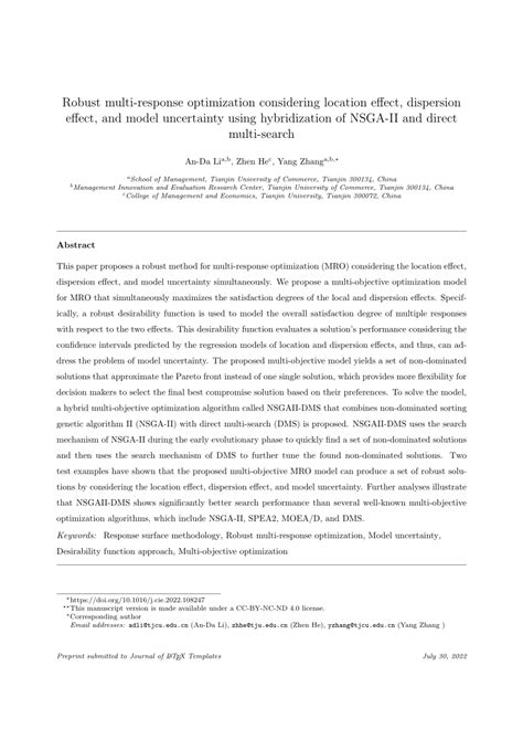 pdf robust multi response optimization considering location effect dispersion effect and