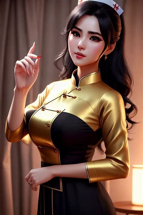 Dopamine Girl A Concept Art Of A Nurse Wearing Ao Dai Touching