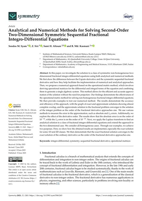 pdf analytical and numerical methods for solving second order two dimensional symmetric