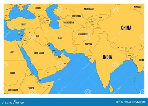 El Mapa Político Del Vector Plano Simple De Asia Del Sur Y De Oriente