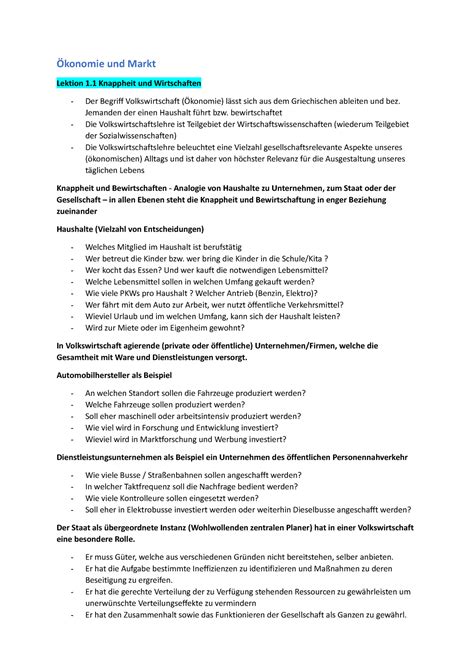 Zusammenfassung Ökonomie und Markt Ökonomie und Markt Lektion 1