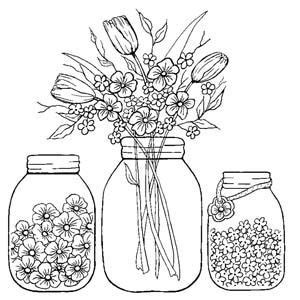 Flowers In Mason Jar Printable Coloring Pages
