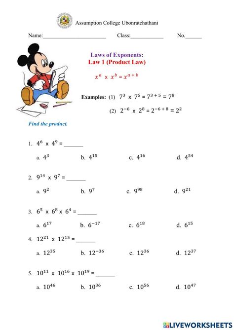 Product Rule Laws Of Exponents Worksheet Worksheet Live Worksheets
