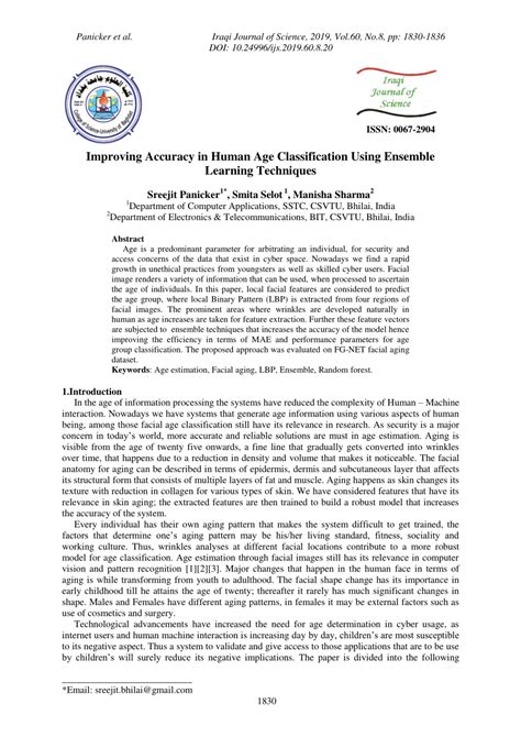 pdf improving accuracy in human age classification using ensemble learning techniques