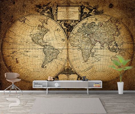 World Map Retro Wall Mural With Images Map Murals World Map Mural