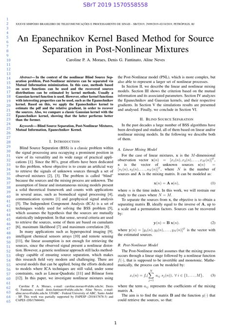 pdf an epanechnikov kernel based method for source separation in post nonlinear mixtures
