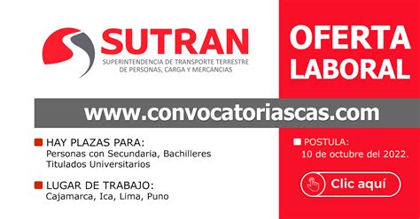 CONVOCATORIA SUTRAN CAS 13 Plazas Administración Contabilidad