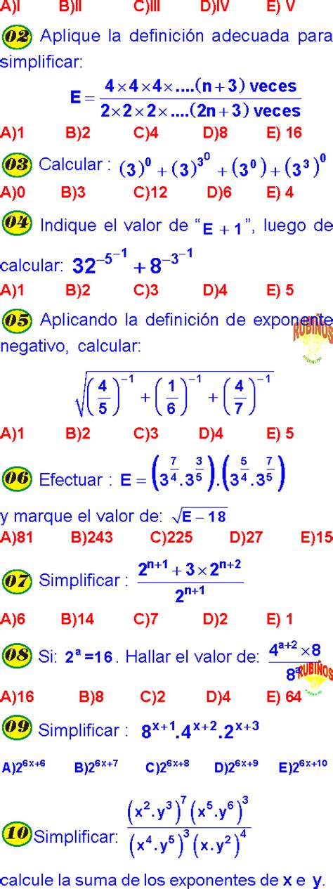 Teor A De Exponentes F Rmulas Y Ejercicios Resueltos Pdf