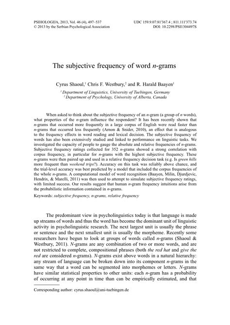 pdf the subjective frequency of word n grams