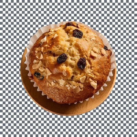 Muffin de aveia e passas recém assado isolado em fundo transparente