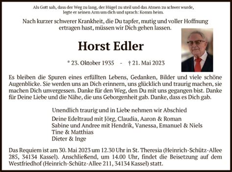 Traueranzeigen Von Horst Edler Trauer Hna De