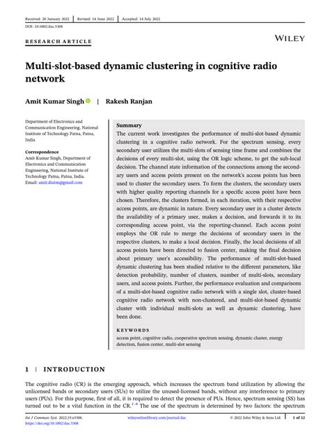 multi‐slot‐based dynamic clustering in cognitive radio network
