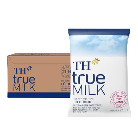 Thùng 48 Bịch Sữa Tươi Tiệt Trùng Có Đường TH True Milk 220ml vnshop vn